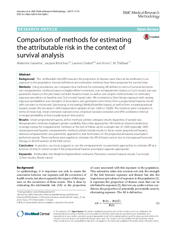 (PDF) Comparison of methods for estimating the attributable risk in the ...