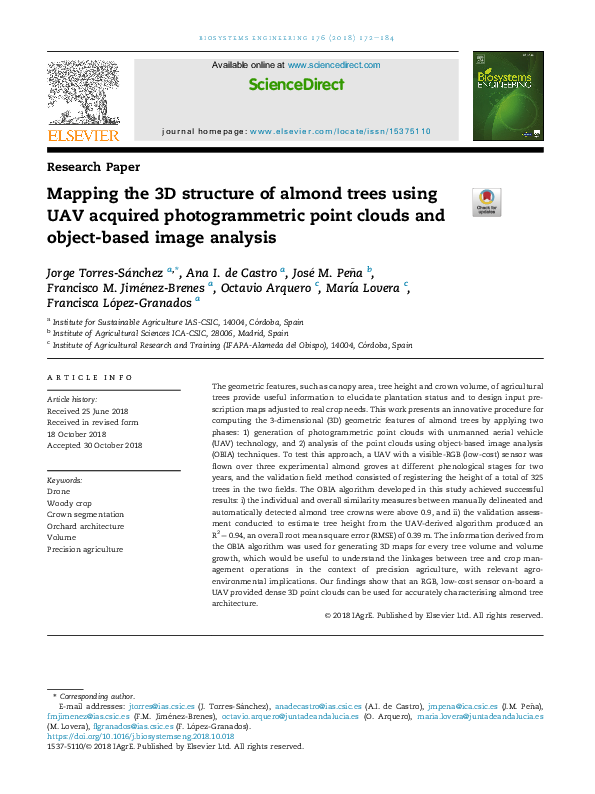 (PDF) Mapping the 3D structure of almond trees using UAV acquired photogrammetric point clouds ...