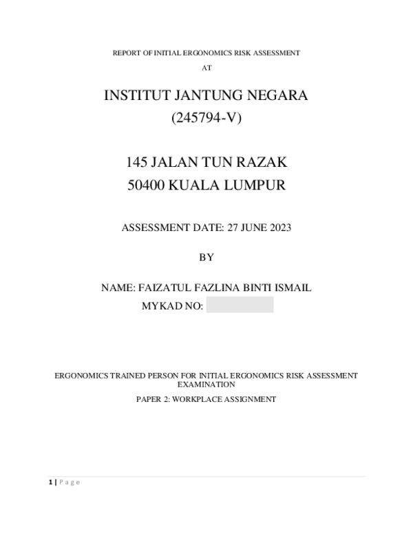 (PDF) AKADEMIA REPORT OF INITIAL ERGONOMICS RISK ASSESSMENT