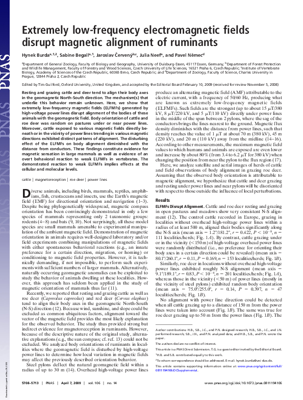 (PDF) Extremely low-frequency electromagnetic fields disrupt magnetic alignment of ruminants ...