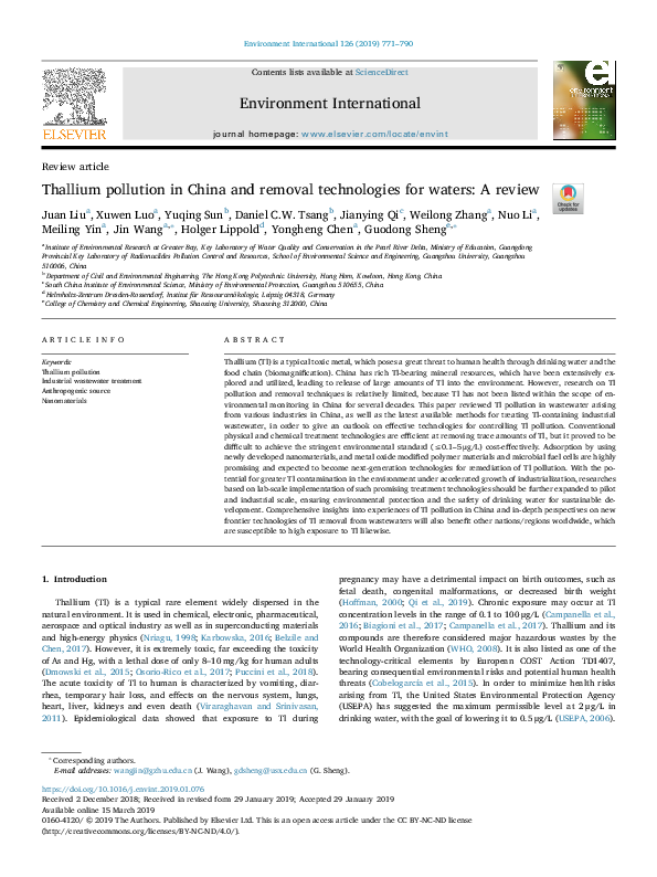 (PDF) Thallium pollution in China and removal technologies for waters ...