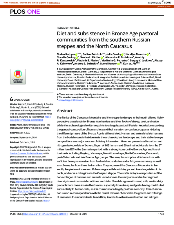 (PDF) Diet and subsistence in Bronze Age pastoral communities from the ...