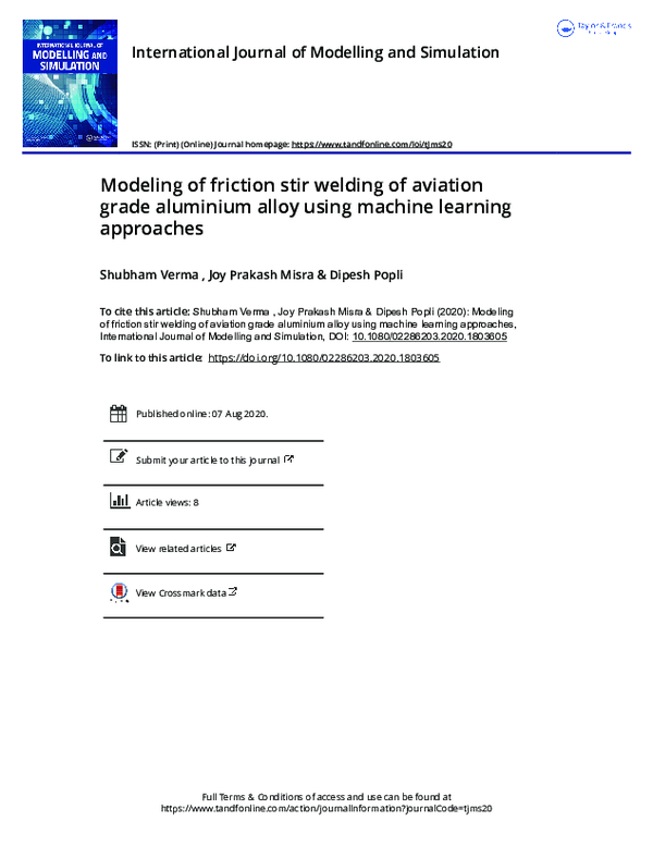 (PDF) Modeling of friction stir welding of aviation grade aluminium alloy using machine learning ...