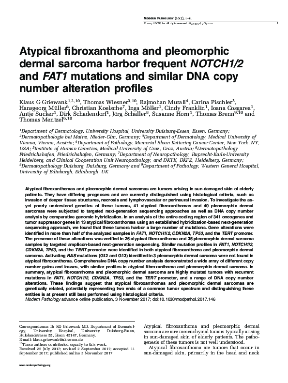 (PDF) Atypical fibroxanthoma and pleomorphic dermal sarcoma: Is ...