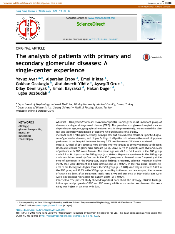 (PDF) The analysis of patients with primary and secondary glomerular ...