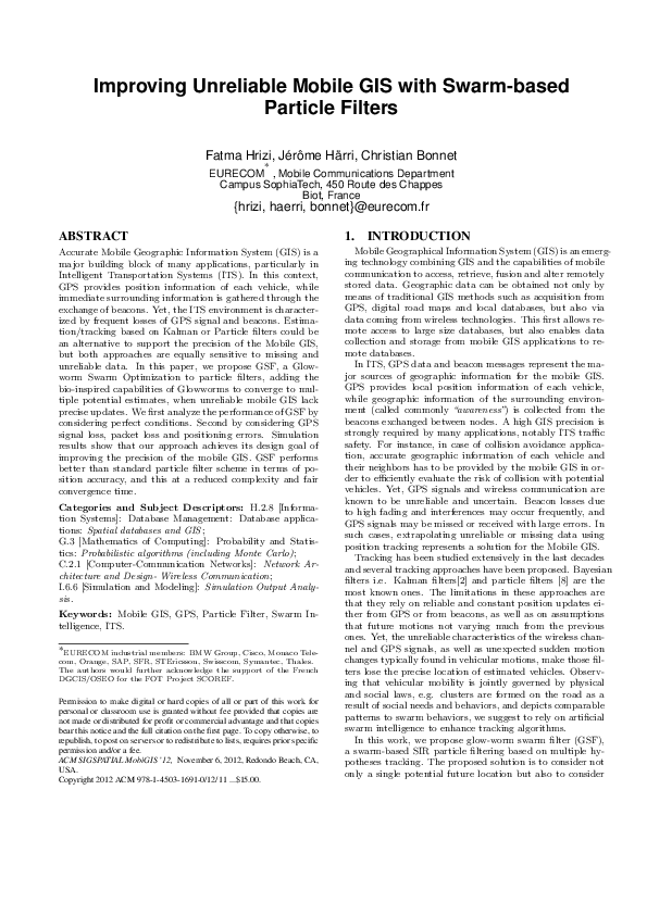 (PDF) Improving unreliable mobile GIS with swarm-based particle filters