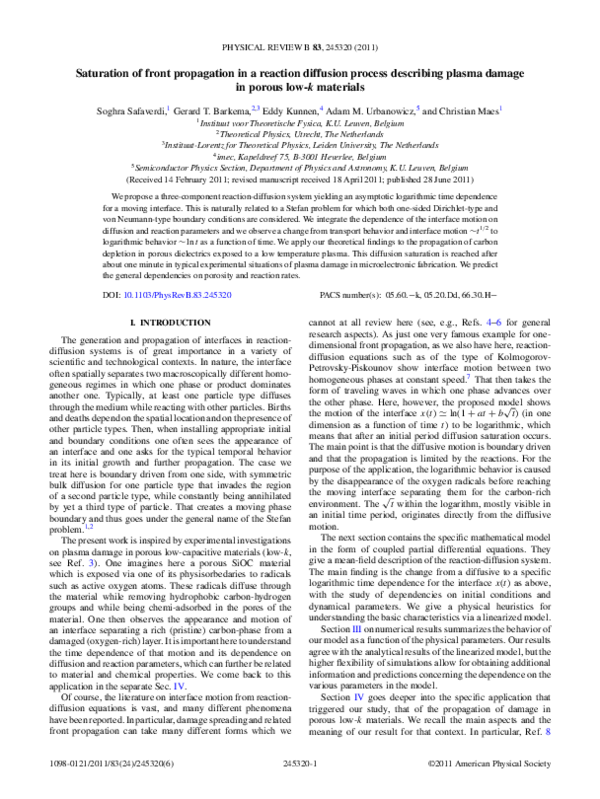 (PDF) Saturation of front propagation in a reaction diffusion process ...