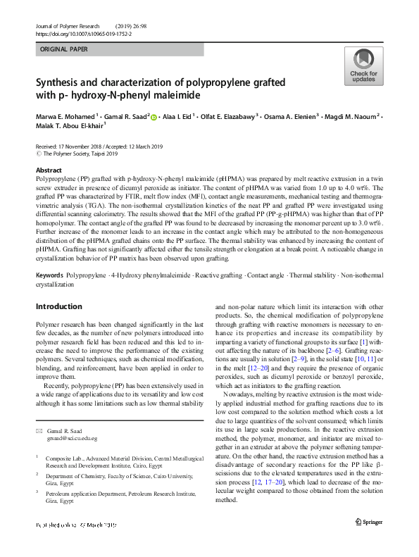 (PDF) Synthesis and characterization of polypropylene reinforced with ...