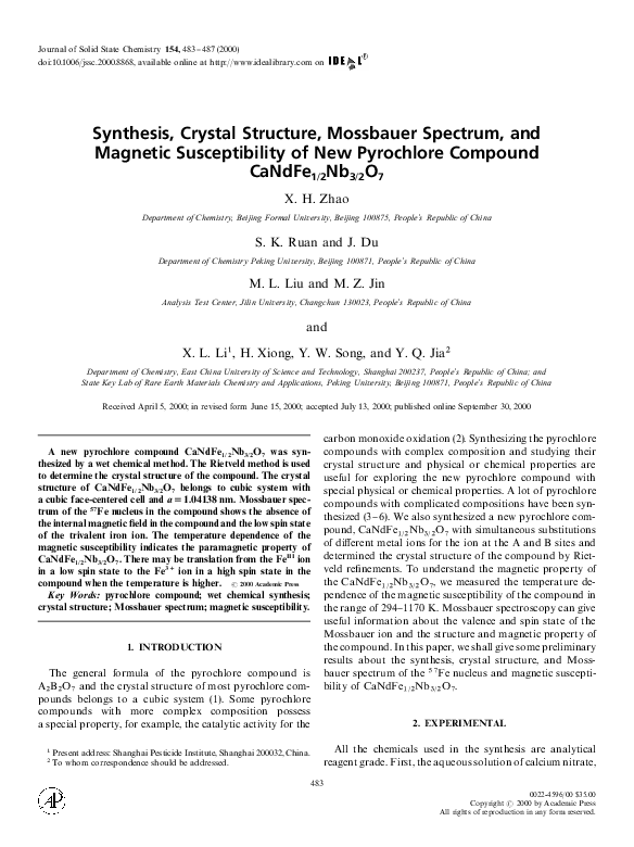 (PDF) Synthesis, crystal structure, Mössbauer spectroscopy, optical and magnetic properties of ...