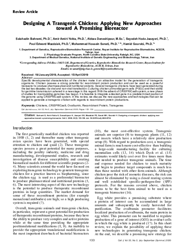 (PDF) Designing A Transgenic Chicken: Applying New Approaches toward A ...