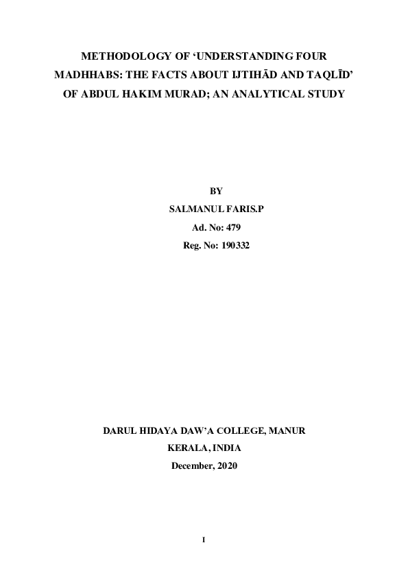 (PDF) METHODOLOGY OF 'UNDERSTANDING FOUR MADHHABS: THE FACTS ABOUT ...