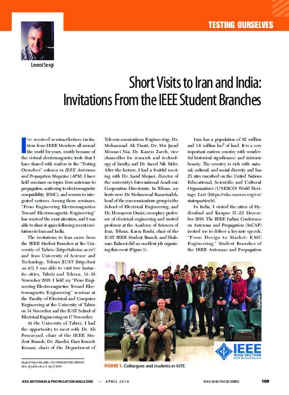 (PDF) Short Visits to Iran and India: Invitations From the IEEE Student ...