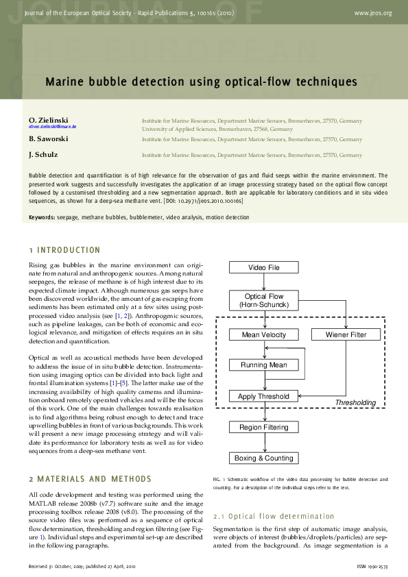 (PDF) Marine bubble detection using optical-flow techniques