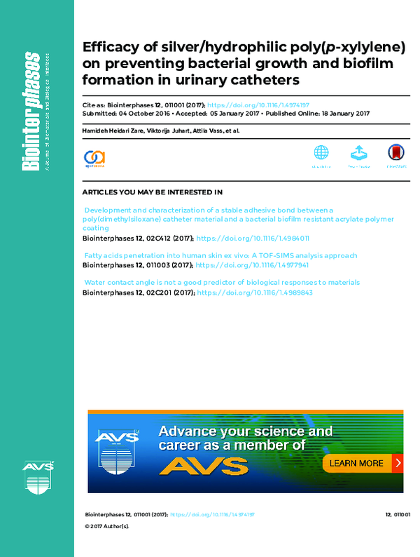 (PDF) Efficacy of silver/hydrophilic poly(p-xylylene) on preventing ...