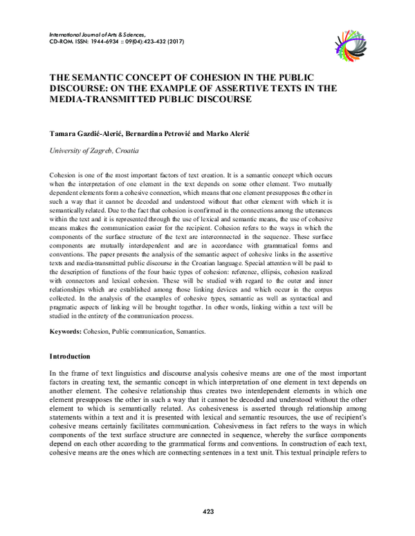 (PDF) The Semantic Concept of Cohesion in the Public Discourse: On the Example of Assertive ...