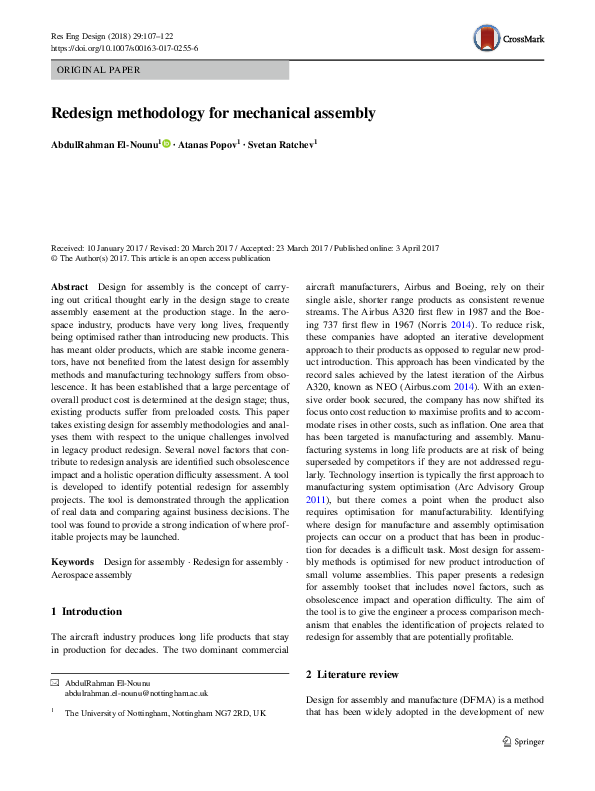 (PDF) Redesign methodology for mechanical assembly
