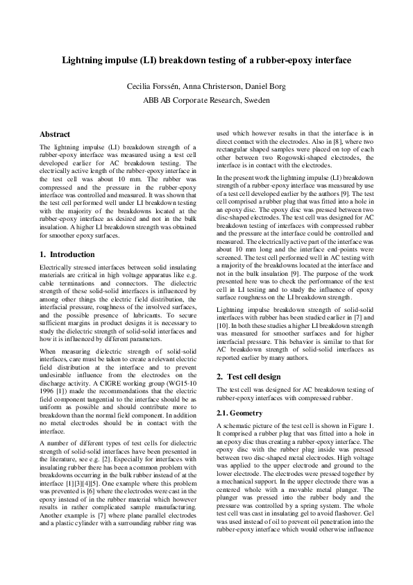 (PDF) Lightning impulse (LI) breakdown testing of a rubber-epoxy interface