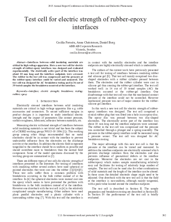 (PDF) Test cell for electric strength of rubber-epoxy interfaces