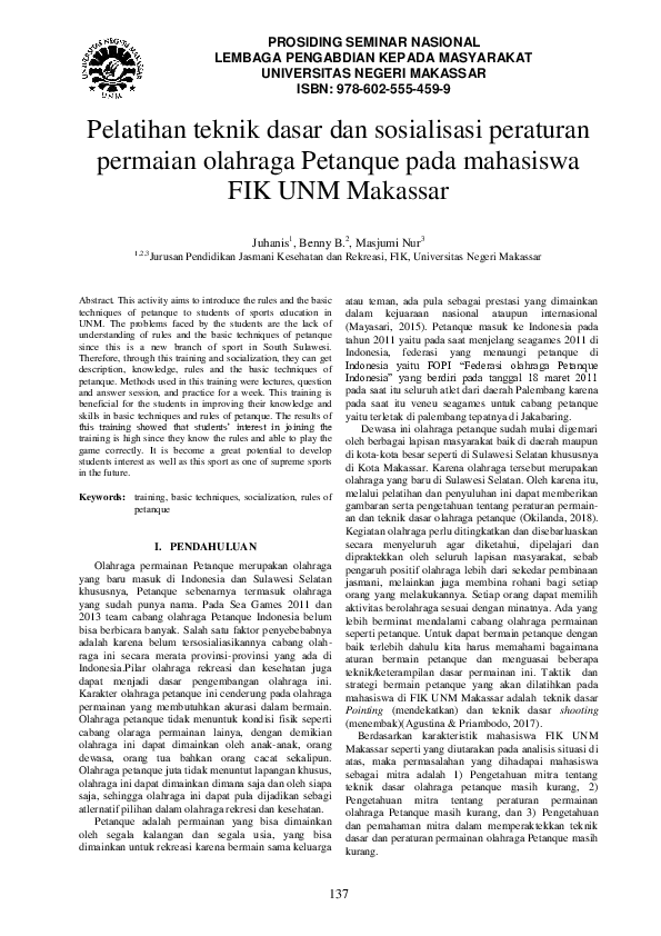 (PDF) Pelatihan teknik dasar dan sosialisasi peraturan permaian ...