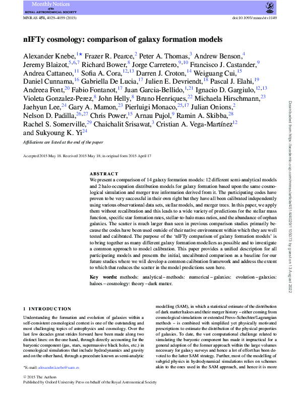 (PDF) nIFTy cosmology: comparison of galaxy formation models