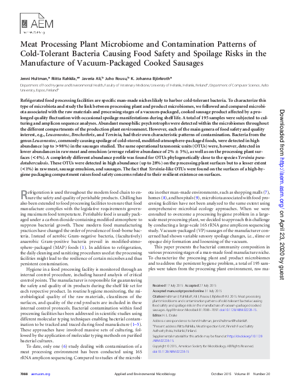 (PDF) Meat processing plant microbiome and contamination patterns of ...
