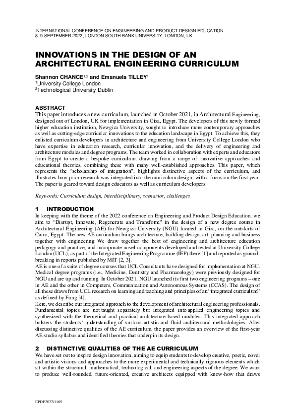 (PDF) Innovations in the Design of an Architectural Engineering Curriculum