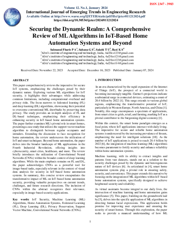 (PDF) Securing the Dynamic Realm: A Comprehensive Review of ML Algorithms in IoT-Based Home ...