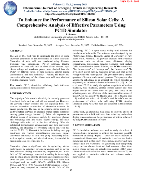 Pdf To Enhance The Performance Of Silicon Solar Cells A Comprehensive Analysis Of Effective