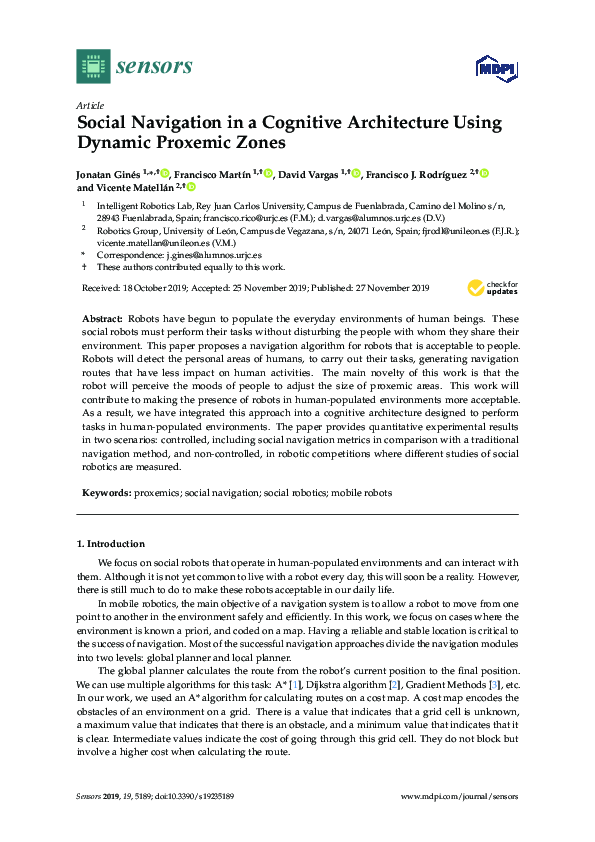 Pdf Social Navigation In A Cognitive Architecture Using Dynamic