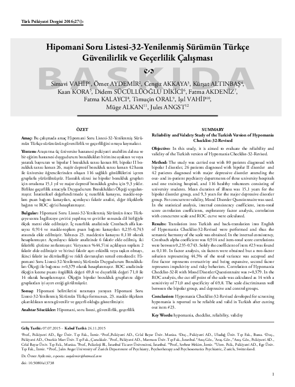 (PDF) Reliability and Validity Study of the Turkish Version of ...