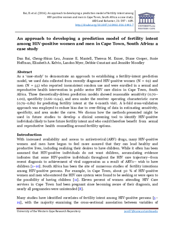(PDF) An Approach to Developing a Prediction Model of Fertility Intent ...