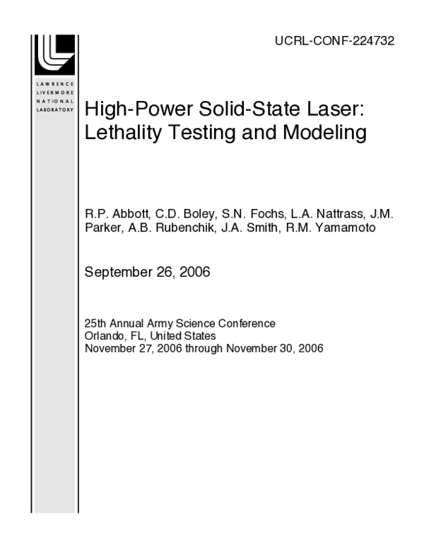 (PDF) High-power solid-state laser: lethality testing and modeling