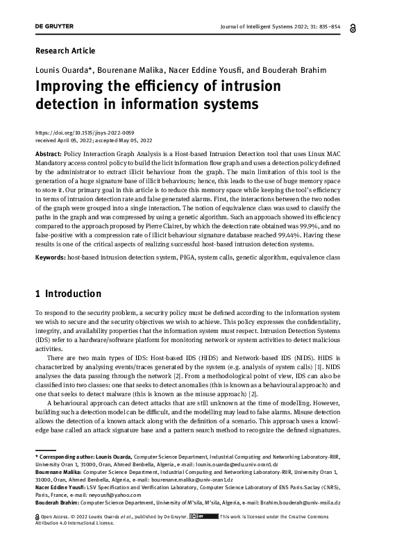 (PDF) Improving the efficiency of intrusion detection in information ...