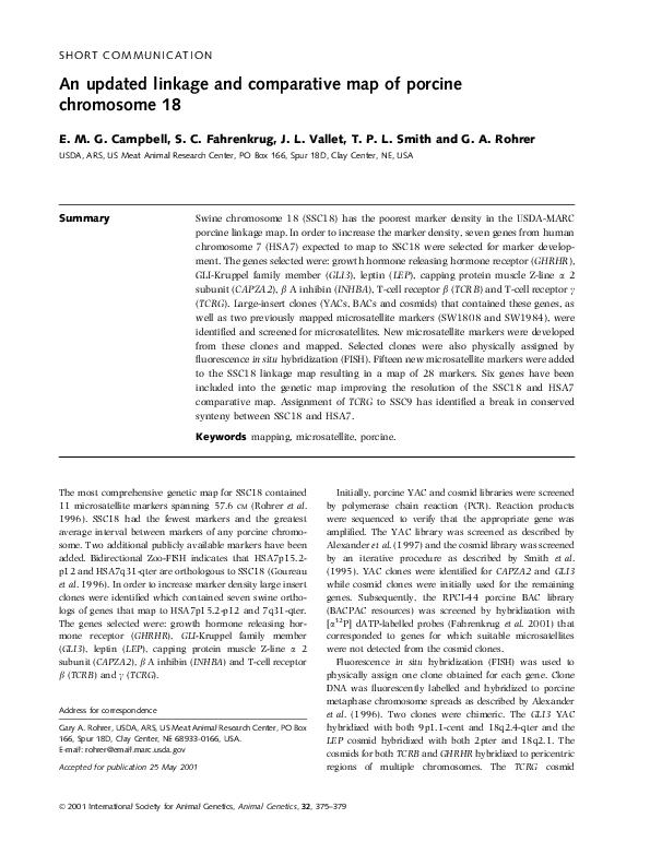 (PDF) An updated linkage and comparative map of porcine chromosome 18