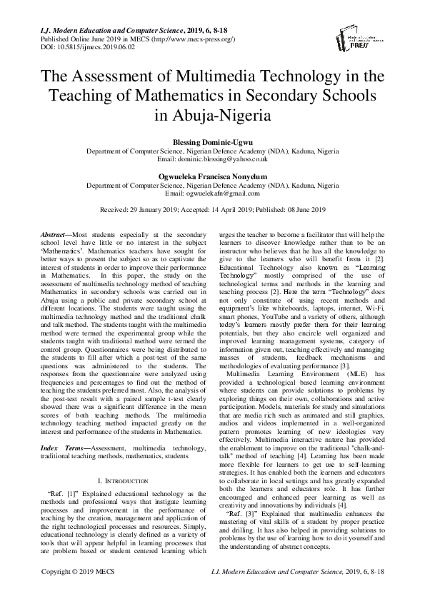 (PDF) The Assessment of Multimedia Technology in the Teaching of ...