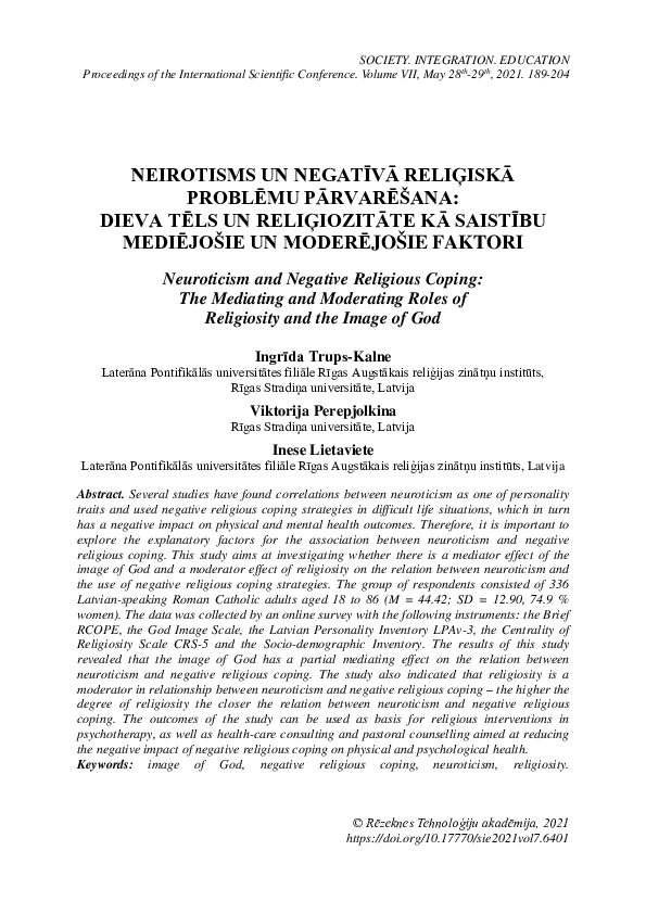 (PDF) Neuroticism and negative religious copingthe mediating and ...