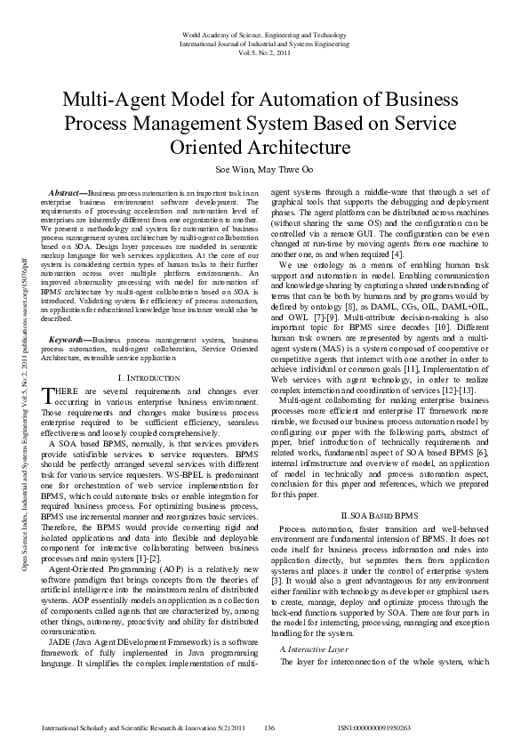 (PDF) Multi-Agent Model for Automation of Business Process Management System Based on Service ...