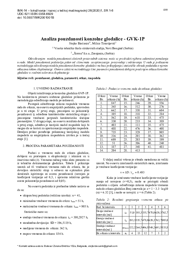 (PDF) A reliability analysis of the horizontal milling machine: GVK-1P