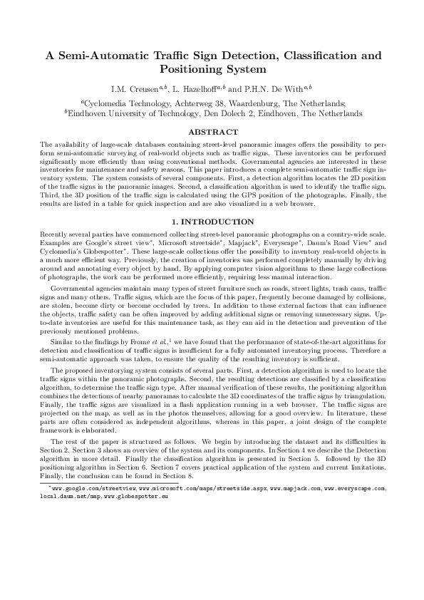Pdf A Semi Automatic Traffic Sign Detection Classification And Positioning System