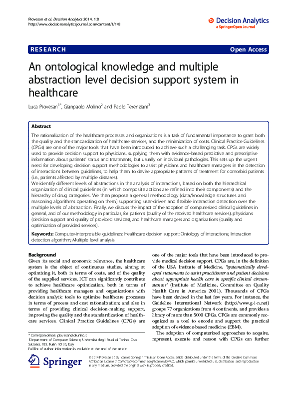(PDF) An ontological knowledge and multiple abstraction level decision support system in healthcare