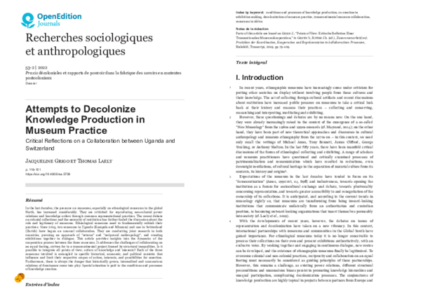 (PDF) Attempts to Decolonize Knowledge Production in Museum Practice