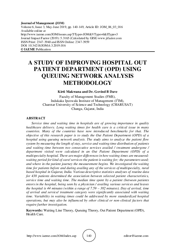 (PDF) A Study of Improving Hospital Out Patient Department (Opd) Using Queuing Network Analysis ...
