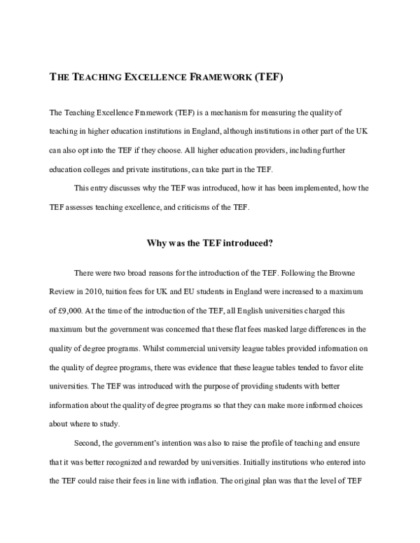 Pdf Teaching Excellence Framework
