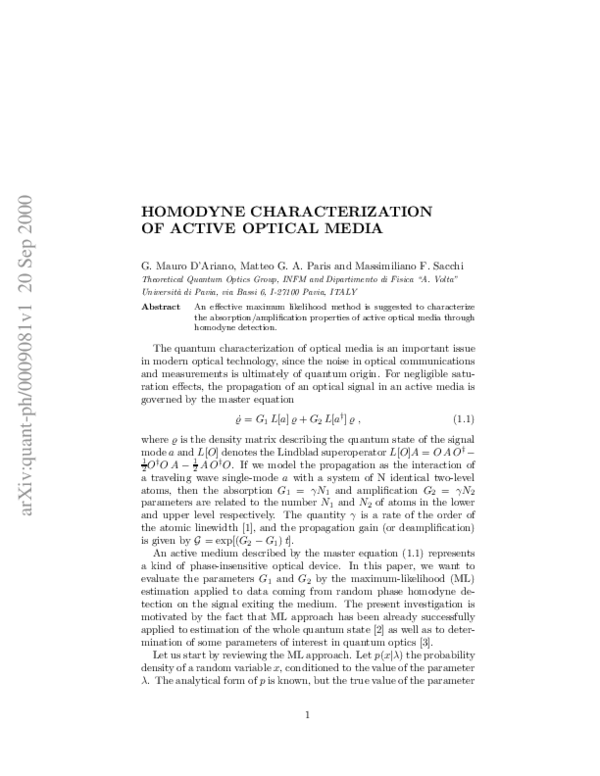 (PDF) Homodyne Characterizations of Active Optical Media
