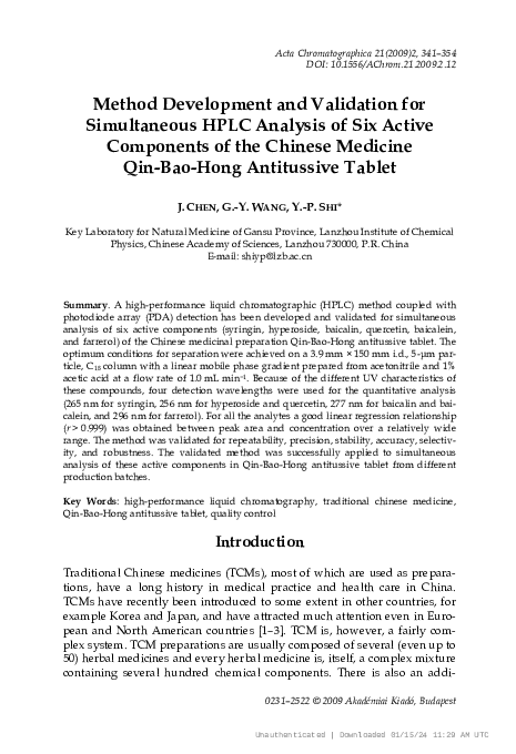 Pdf Method Development And Validation For Simultaneous Hplc Analysis Of Six Active Components
