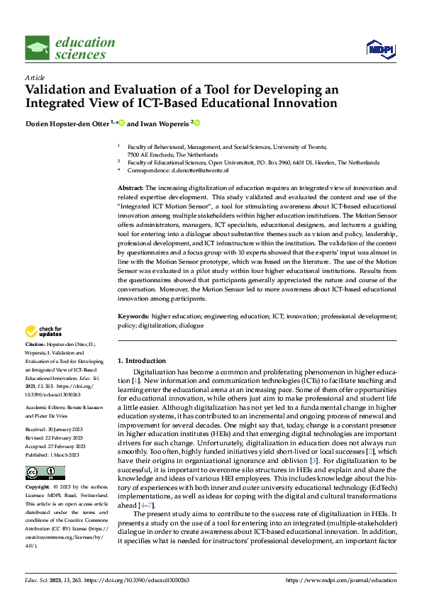 Pdf Validation And Evaluation Of A Tool For Developing An Integrated View Of Ict Based