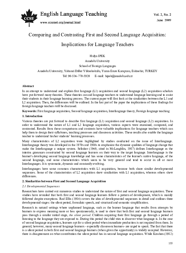 (PDF) Comparing and Contrasting First and Second Language Acquisition: Implications for Language ...