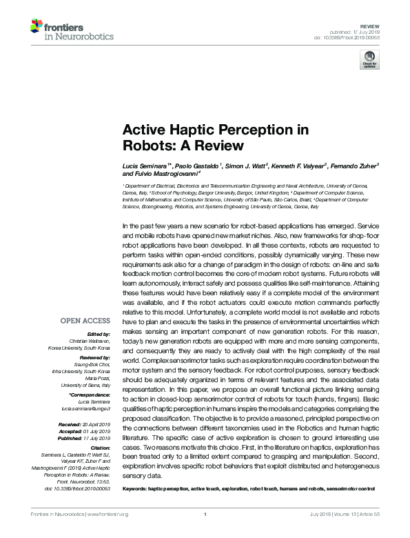 (PDF) Active Haptic Perception in Robots: A Review