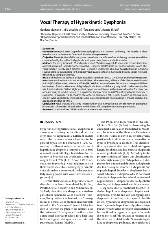 (PDF) Vocal therapy of hyperkinetic dysphonia