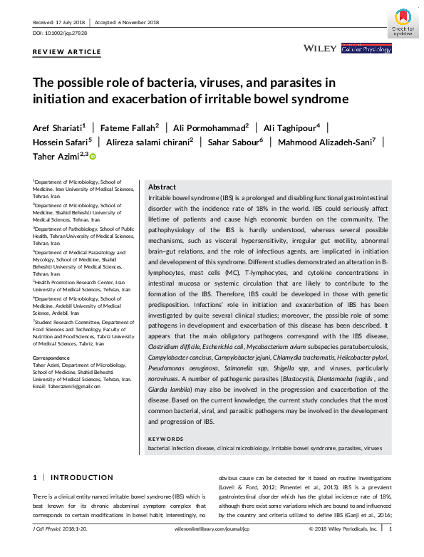 (PDF) The possible role of bacteria, viruses, and parasites in ...